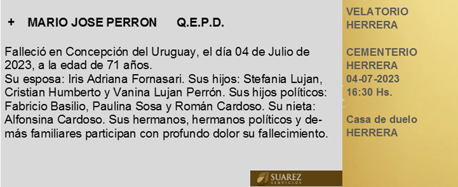 MARIO JOSE PERRON QEPD | 03442 | NOTICIAS